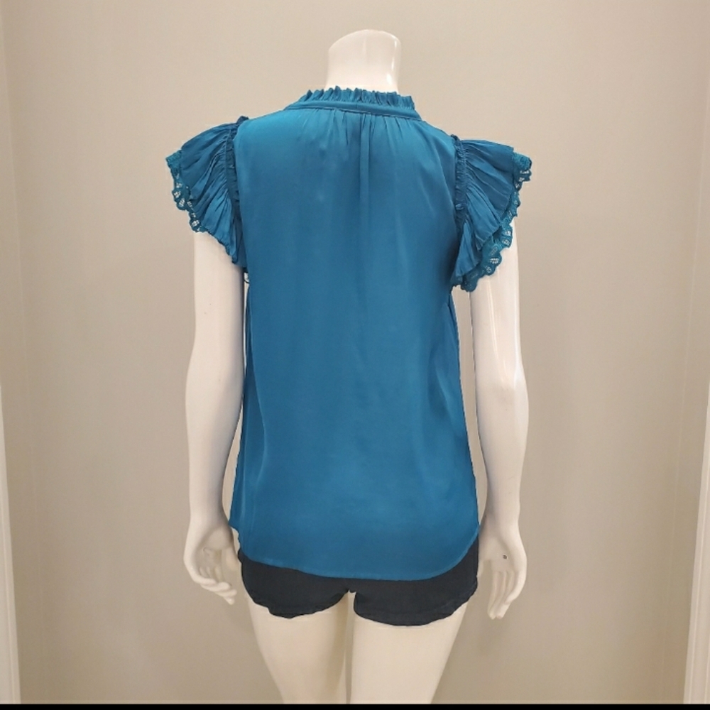 Anthropologie Current Air Turquoise Ruffle Sleeve - Gem